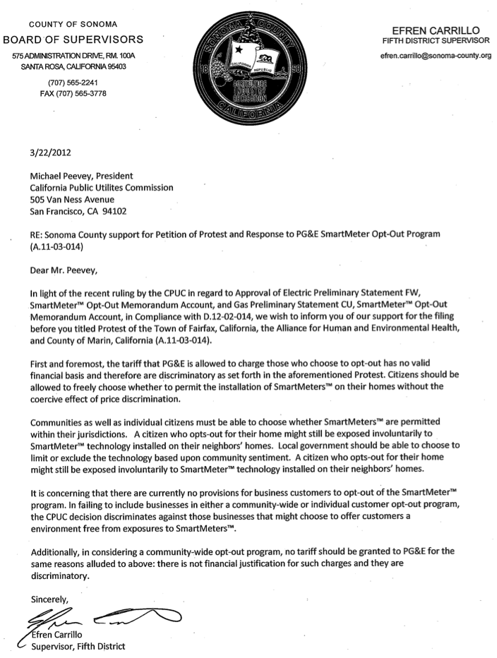 Supervisor Carrillo letter to the CPUC re: Smart Meter opt-out